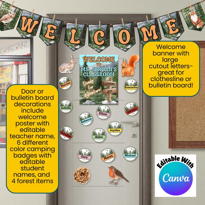 Forest Classroom Decor Bundle/ Welcome Back Bulletin Board/ Editable in ...