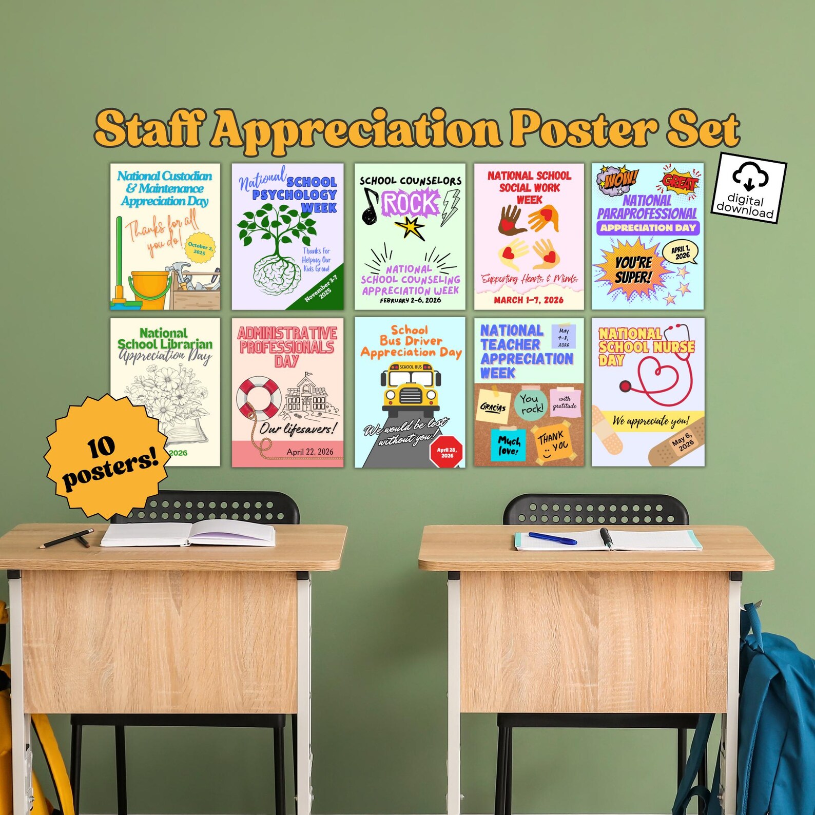School Staff Recognition Poster Set (10 Posters)/digital Download/staff ...