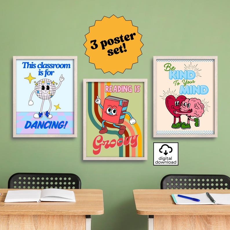 Retro Classroom Posters (3 Poster Set)/ Digital Download / Classroom ...