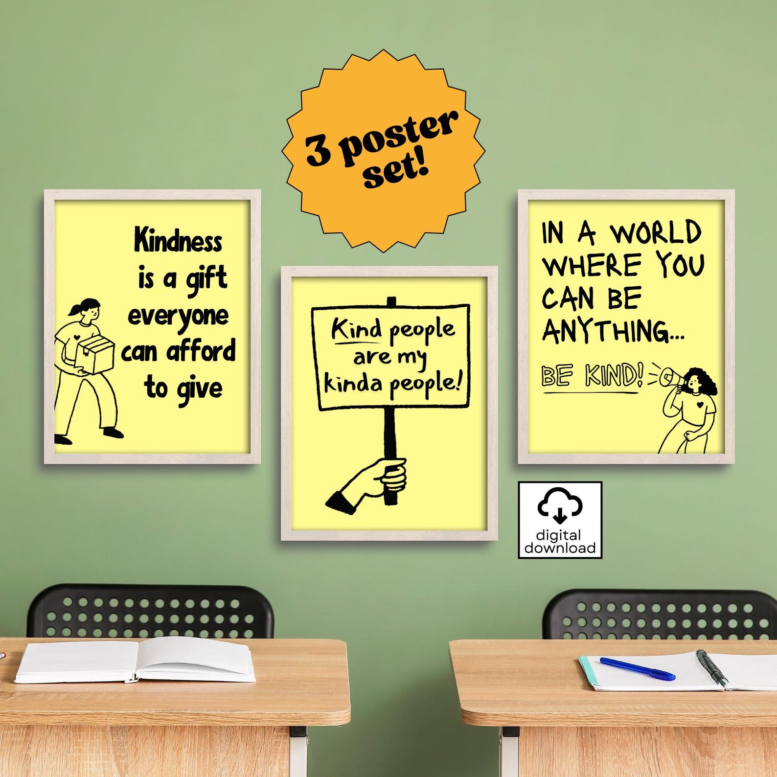 Kindness Posters (3 Poster Set)/ Digital Download/ Wall Art/ School ...