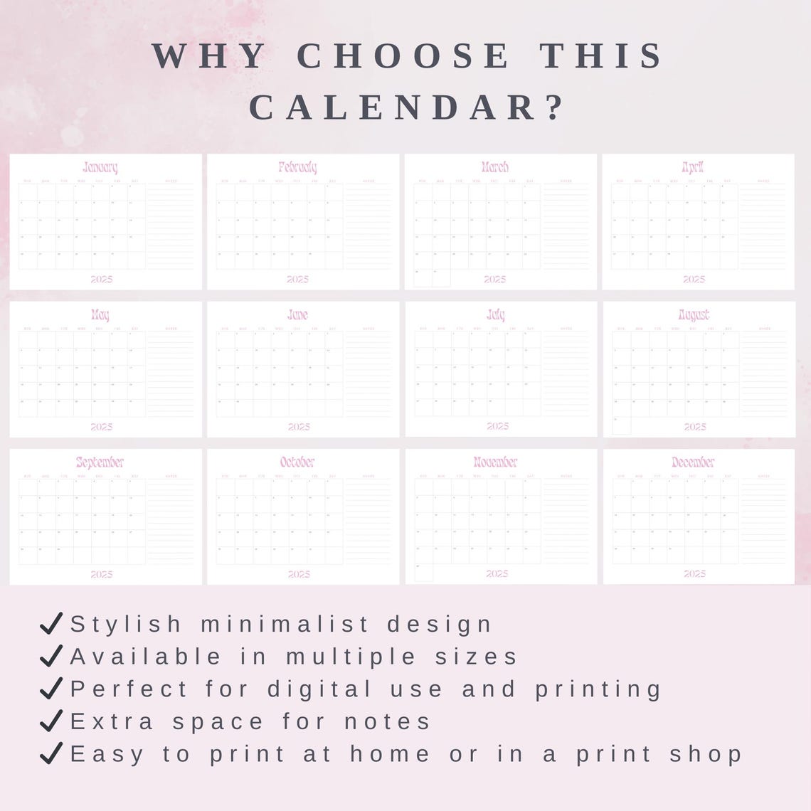 2025 Calendar | Monthly Wall Calendar A3, A4, A5, Letter | Digital ...