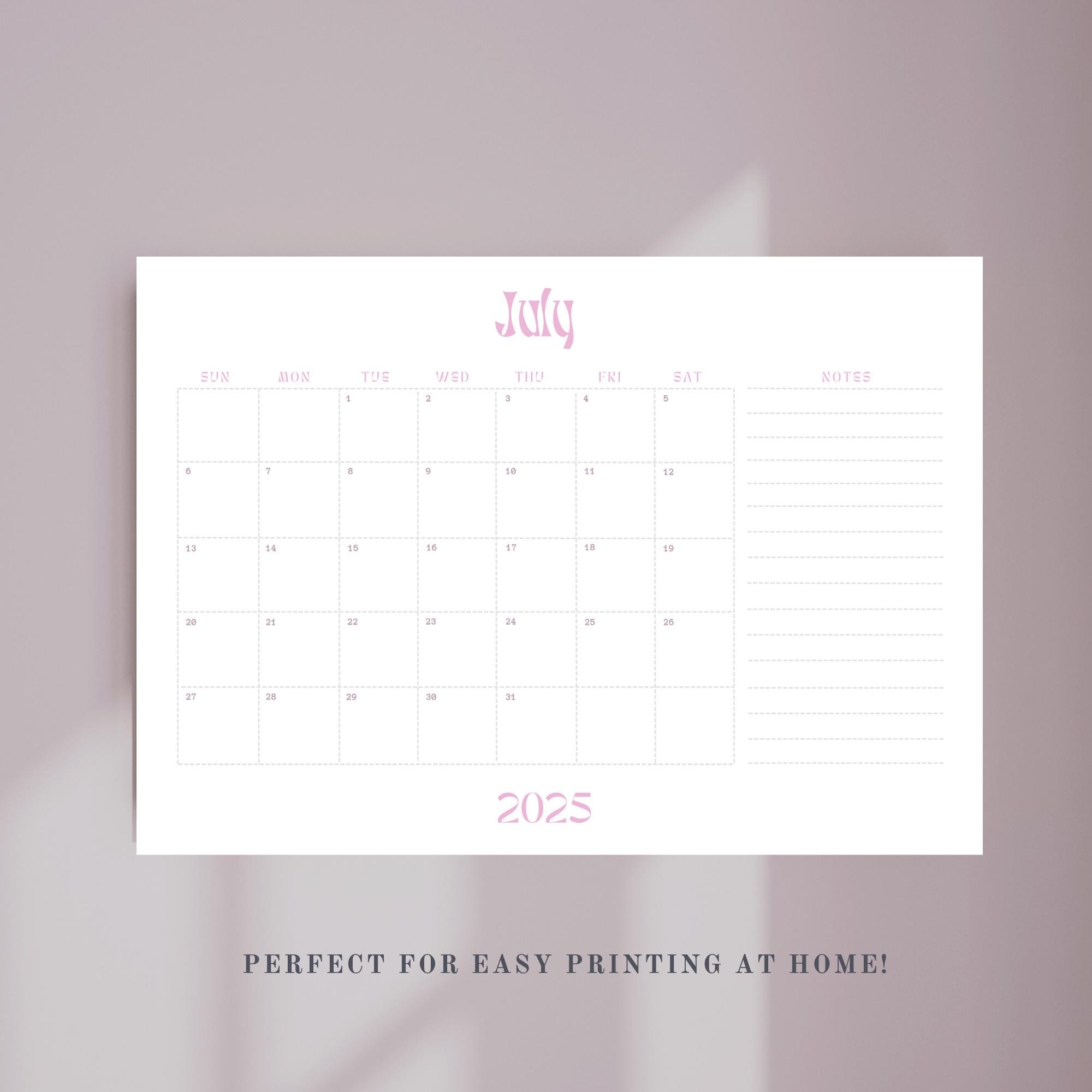2025 Calendar | Monthly Wall Calendar A3, A4, A5, Letter | Digital ...