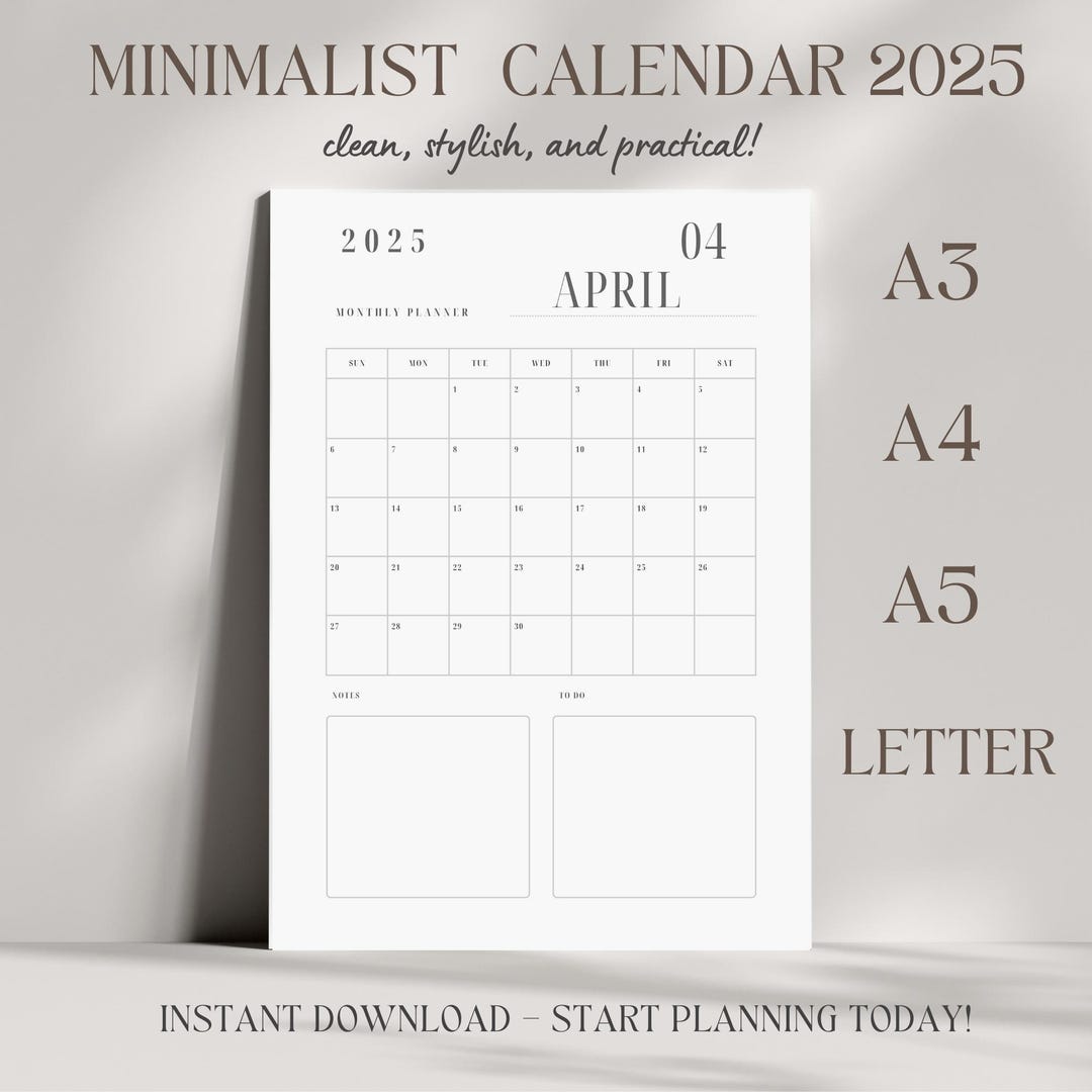 Calendar 2025 | Printable & Digital Planner | Monthly Planner A3 A4 A5 ...