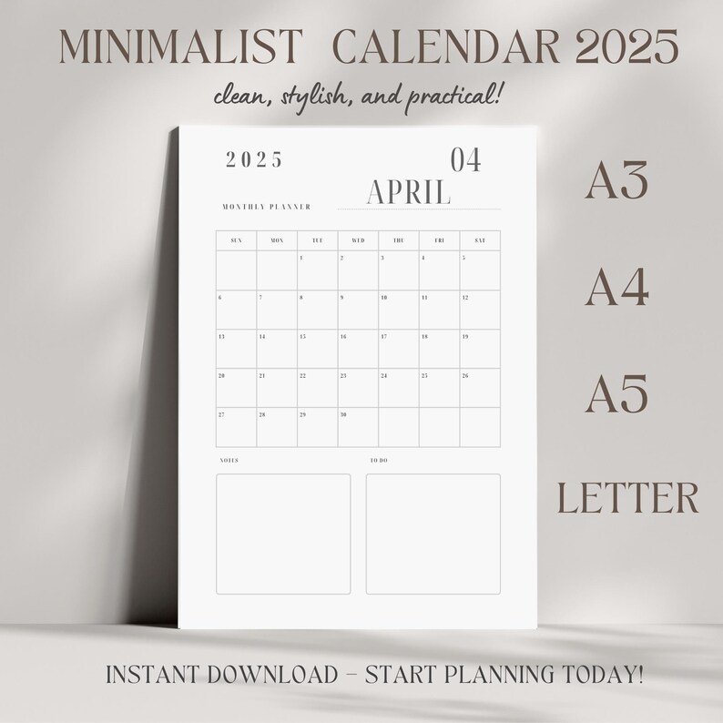 Calendar 2025 | Printable & Digital Planner | Monthly Planner A3 A4 A5 ...