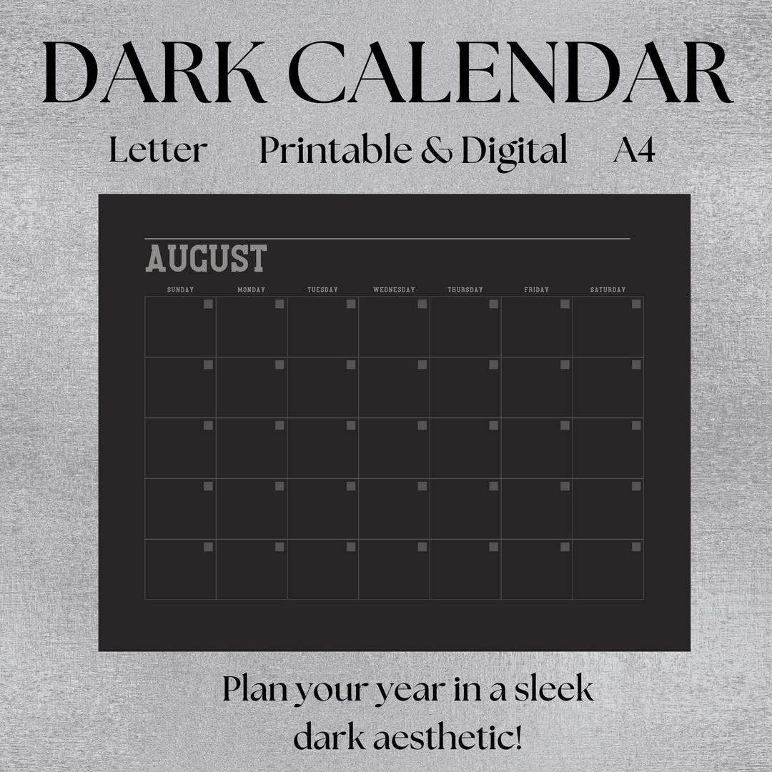Dark Stylish Calendar | Printable & Digital Planner | Minimalist ...