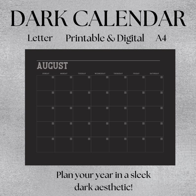 Dark Stylish Calendar | Printable & Digital Planner | Minimalist ...