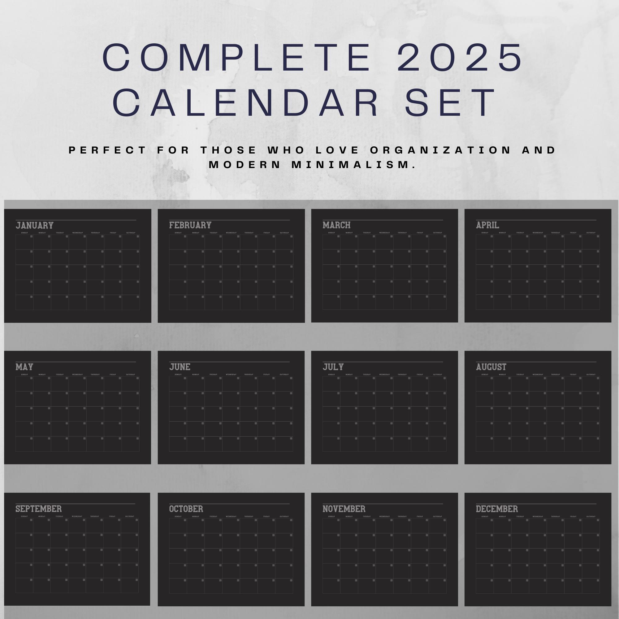 Dark Stylish Calendar | Printable & Digital Planner | Minimalist ...