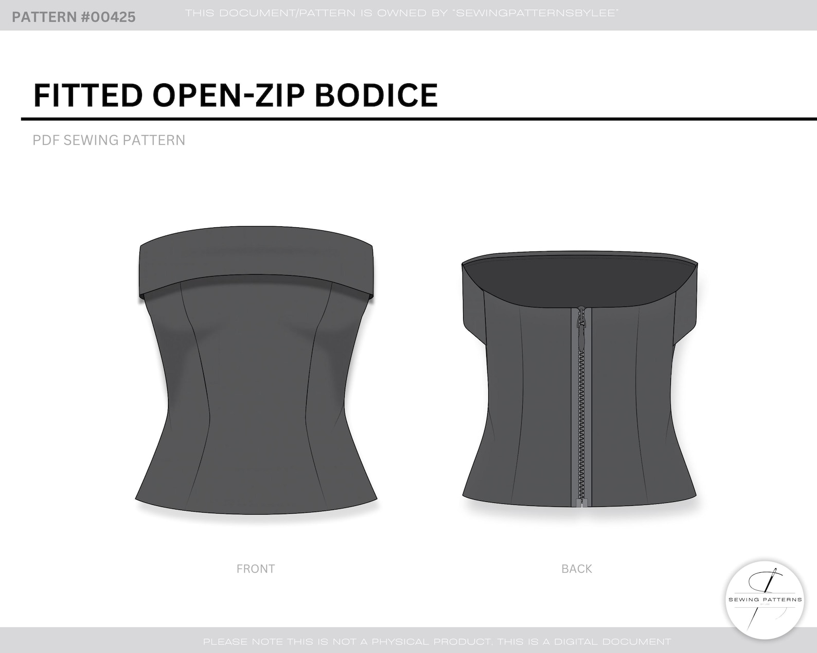 Strapless Corset Top Sewing Pattern Bustier Open-zip Bodice Tailored ...
