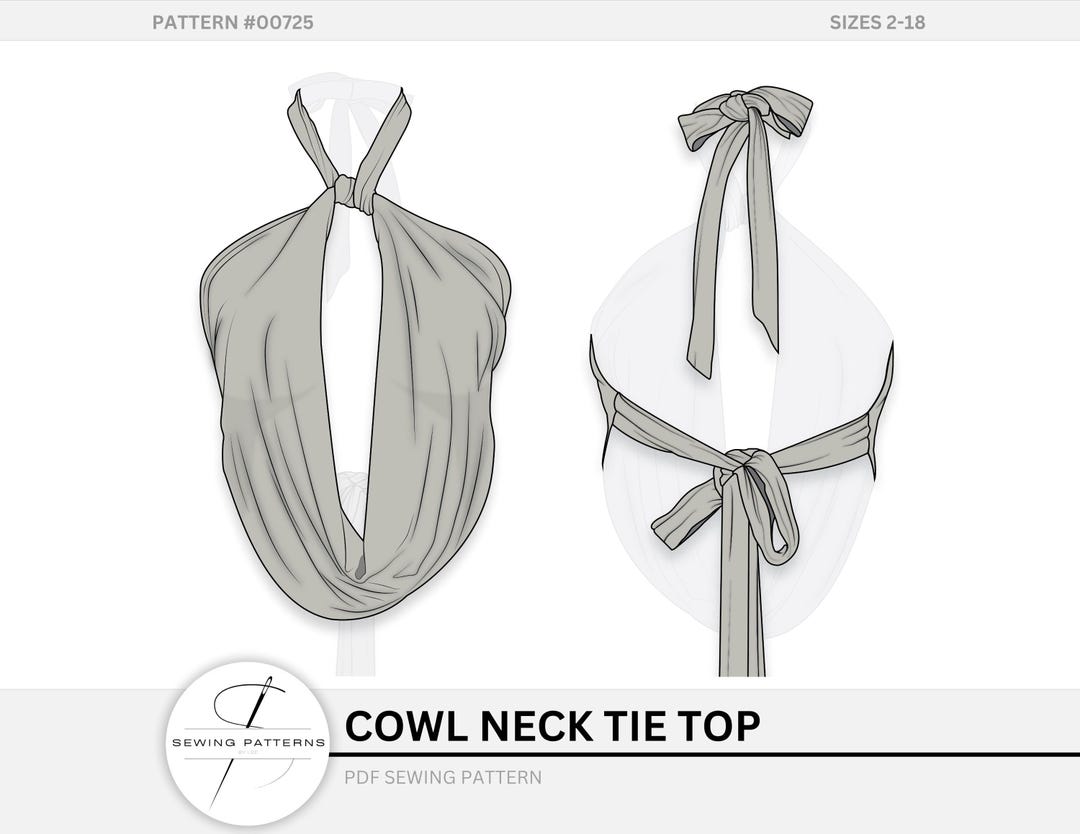 Cowl Neck Tie Front Top Sewing Pattern Low Cut Shirt Blouse Digital ...