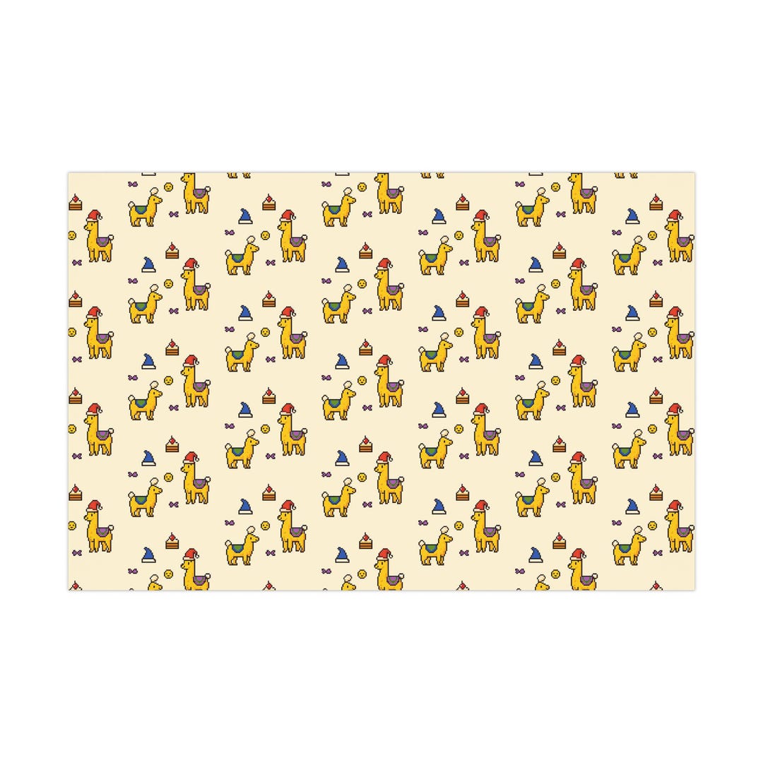 Digitized Llama Gift Wrap, Holiday Wrapping Paper, Gold and White ...