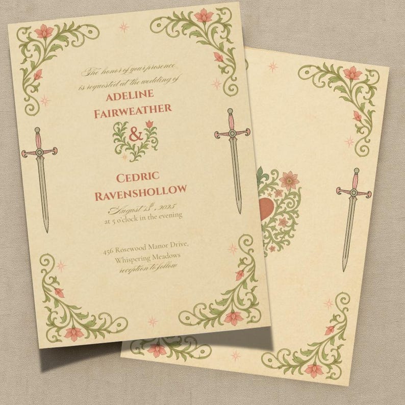 Medieval Fantasy Wedding Invitation Template • Canva Editable Download ...