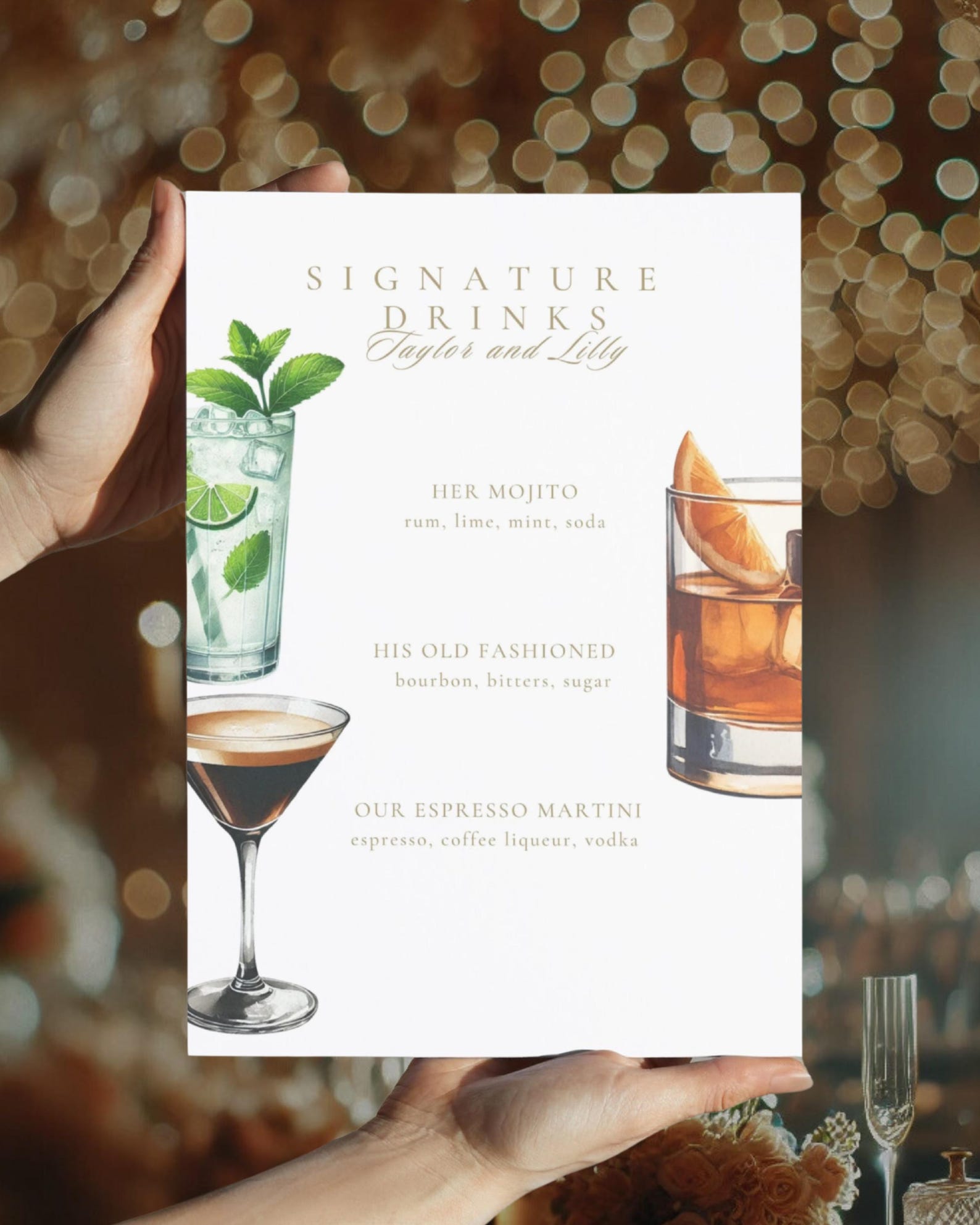 Classic Elegant Custom Wedding Bar Menu | Elegant Printable Drink Menu ...