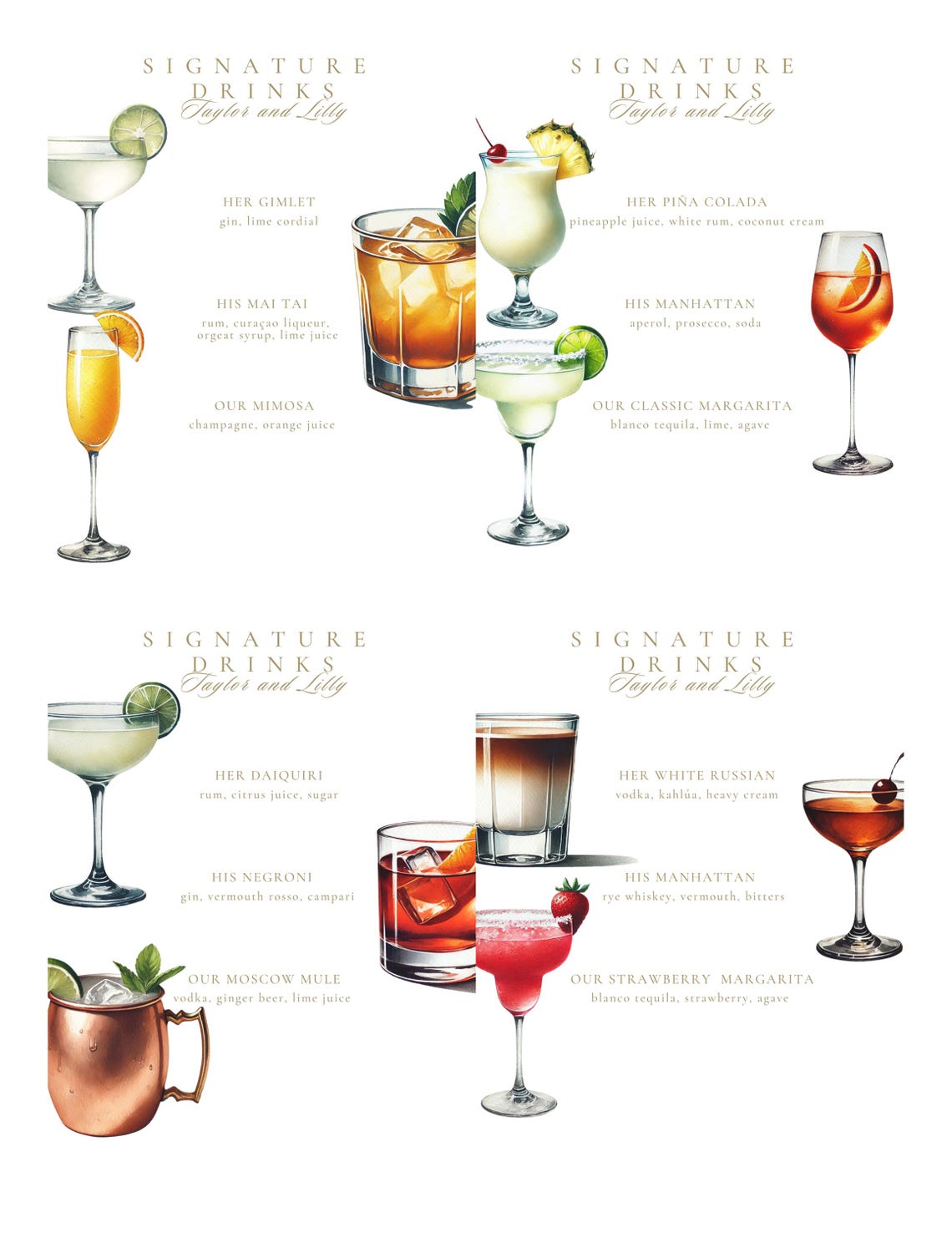 Classic Elegant Custom Wedding Bar Menu | Elegant Printable Drink Menu ...
