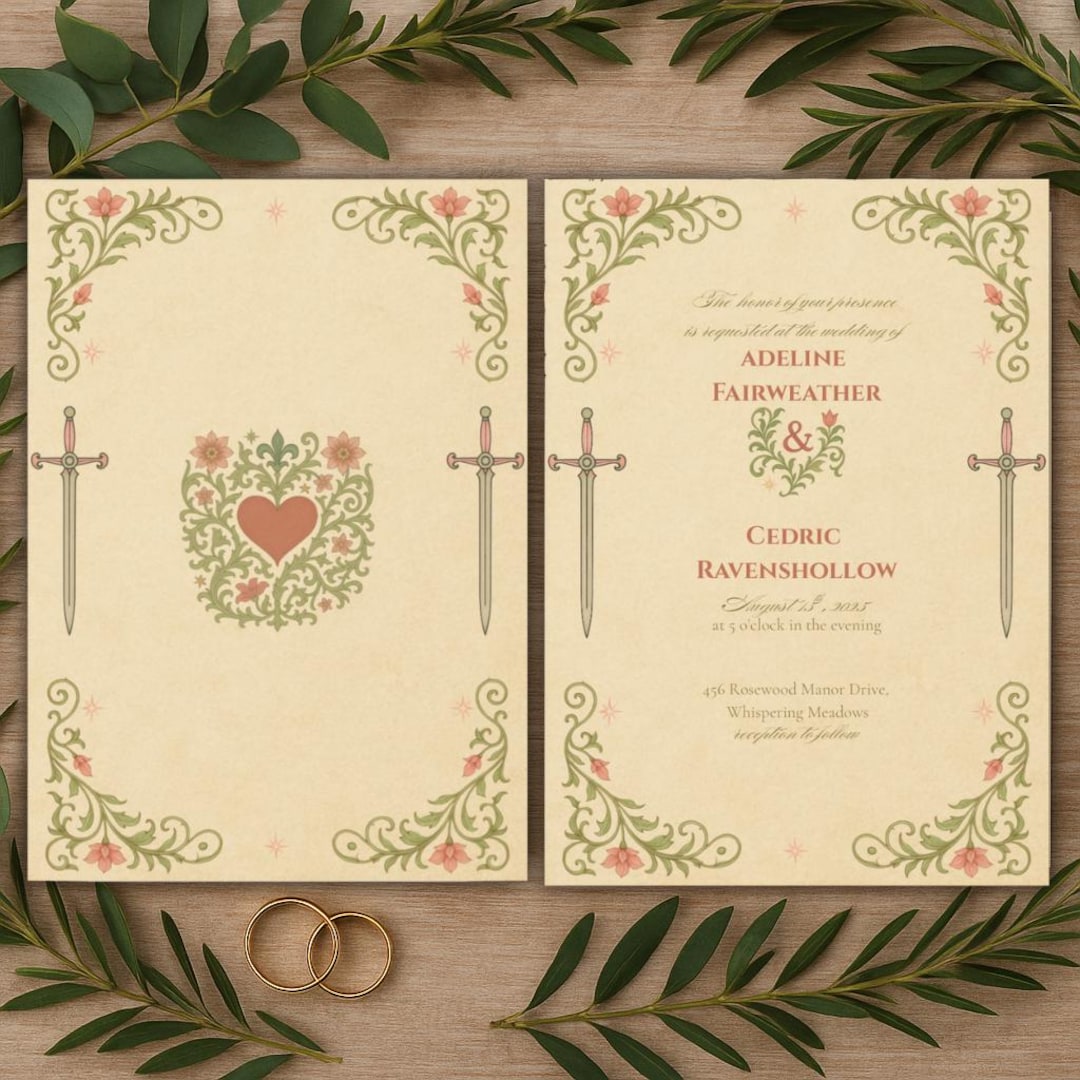 Medieval Fantasy Wedding Invitation Template • Canva Editable Download ...