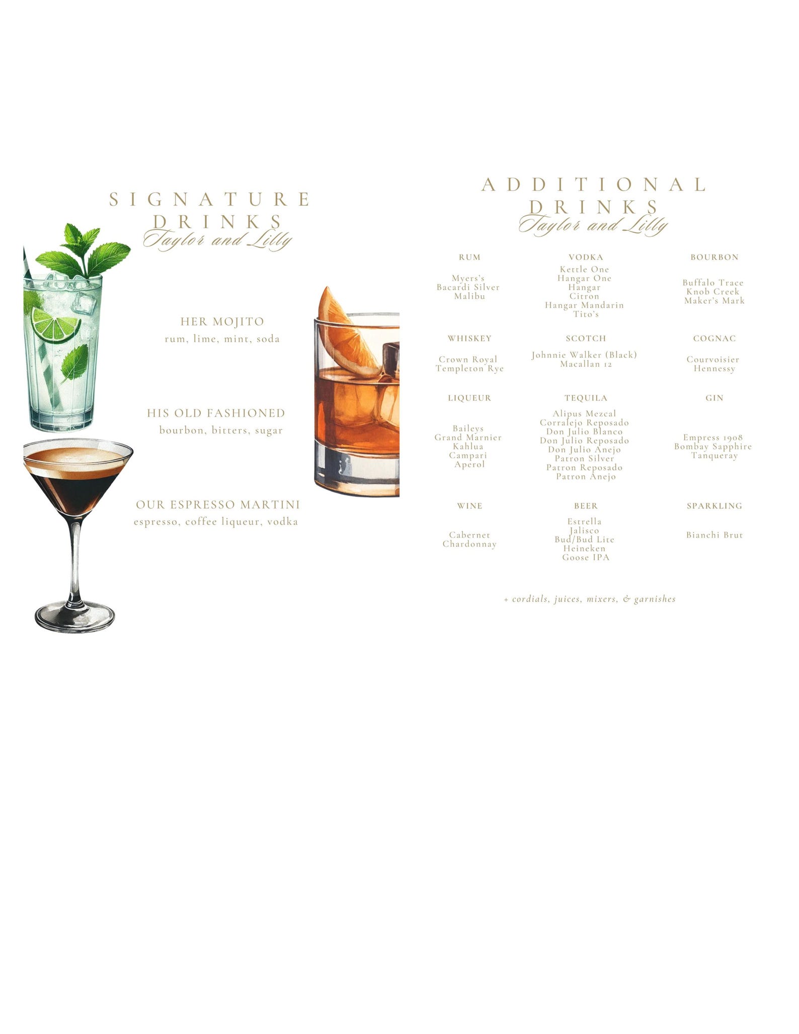 Classic Elegant Custom Wedding Bar Menu | Elegant Printable Drink Menu ...
