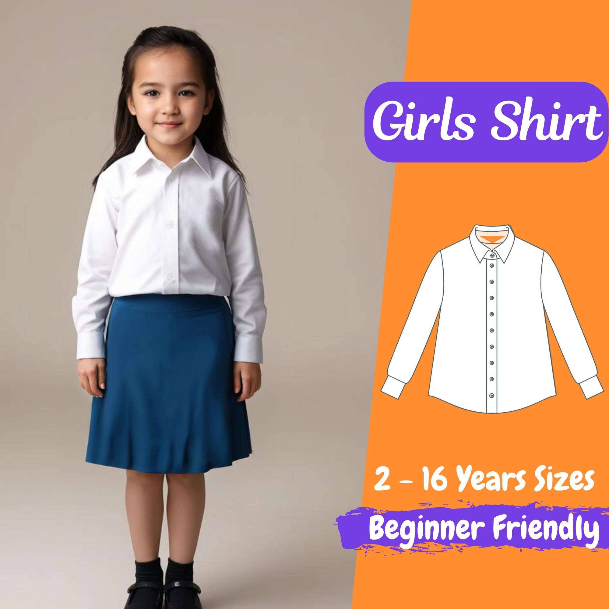 Girls Long Sleeve Shirt Sewing Pattern, Button Shirt for Kids PDF ...