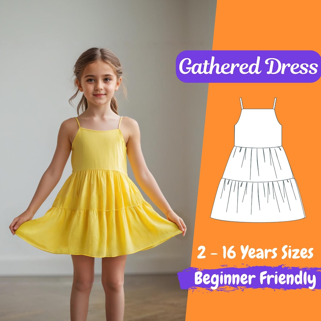 Girls Gathered Summer Dress Sewing Pattern, Kids Flared Sleeveless ...