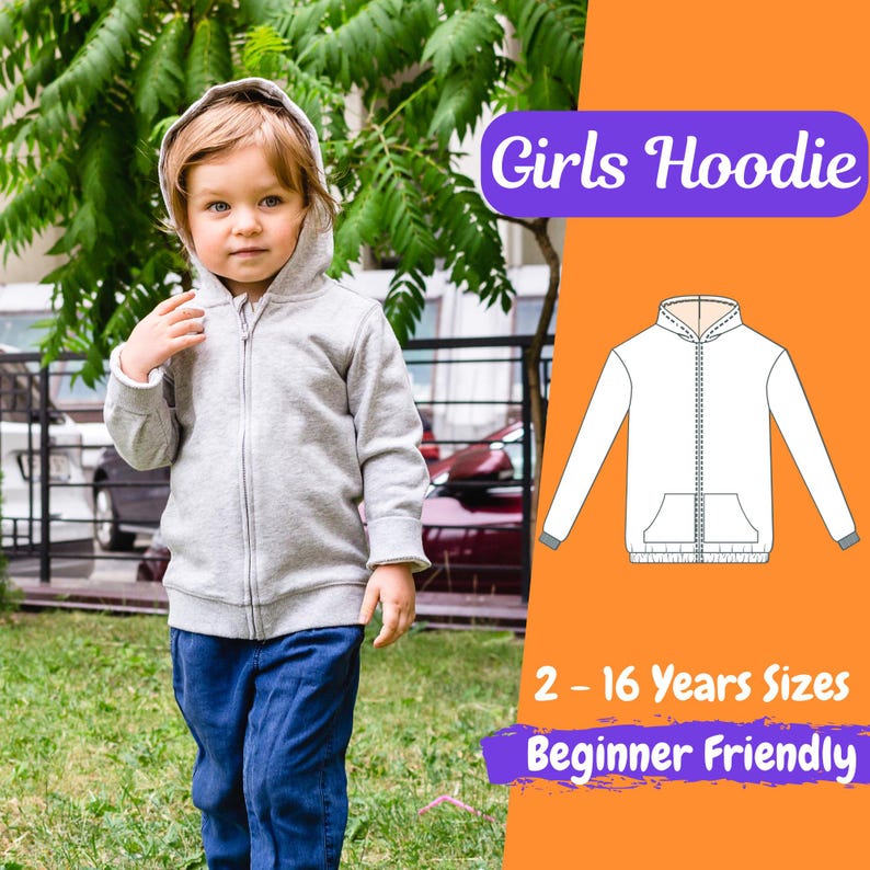 Girls Zipper Hoodie Sewing Pattern, Beginner Friendly (PDF Pattern) - Etsy