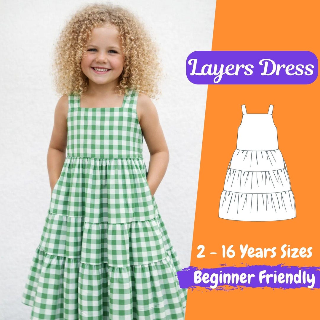 Girls Layered Dress PDF, Tiered Summer Outfit, Sleeveless Digital ...