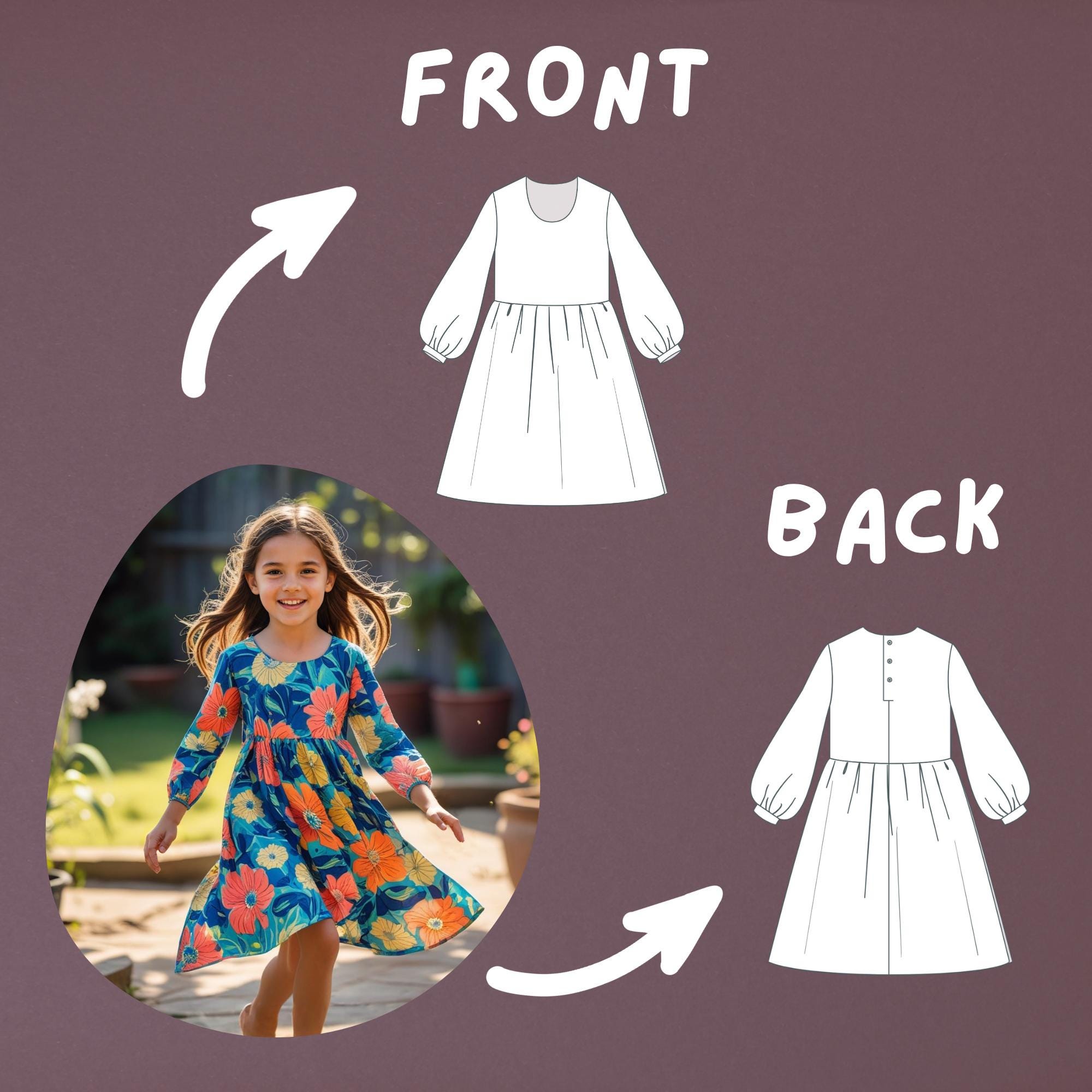Puff Sleeve Dress Sewing Pattern, Girls Summer Dress Pattern, Toddler ...