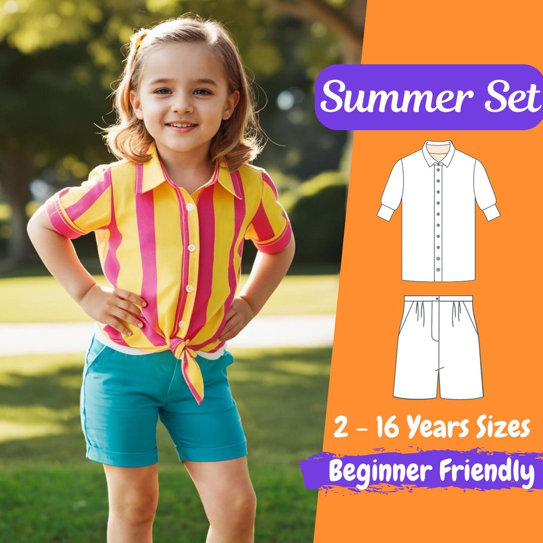 Girls Blouse and Shorts Sewing Pattern Kids Summer Set Pattern ...