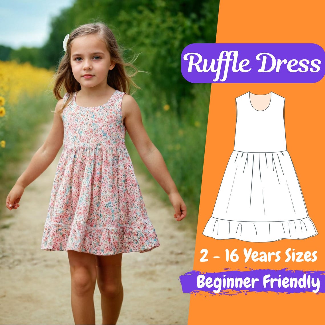 Flowers Girl Dress PDF Sewing Pattern, Kids Summer Dress Pattern ...