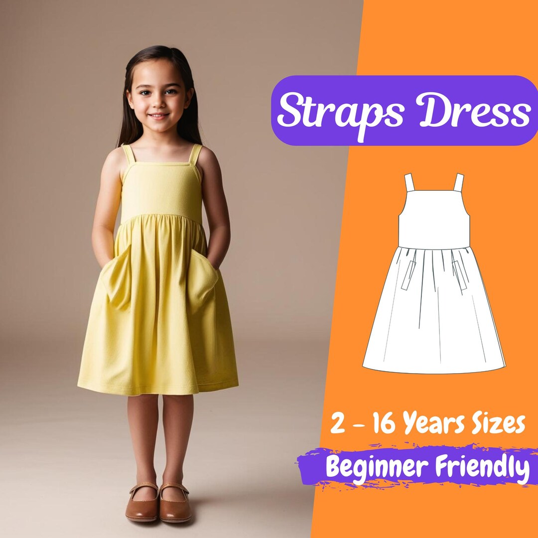 Girl Straps Dress Sewing Pattern, Linen Dress Pattern, Strap Dress PDF ...
