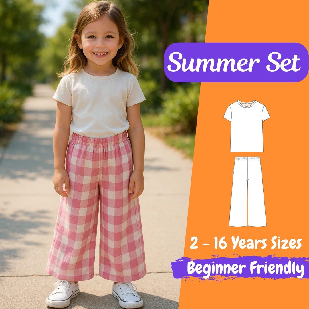 Summer Set Sewing Pattern, Girls PDF Outfit, T-shirt and Pants ...