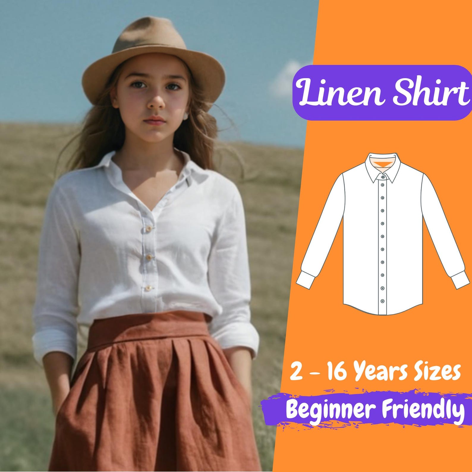 Kids Linen Shirt Sewing Pattern Girls Long Sleeve Blouse PDF Pattern ...