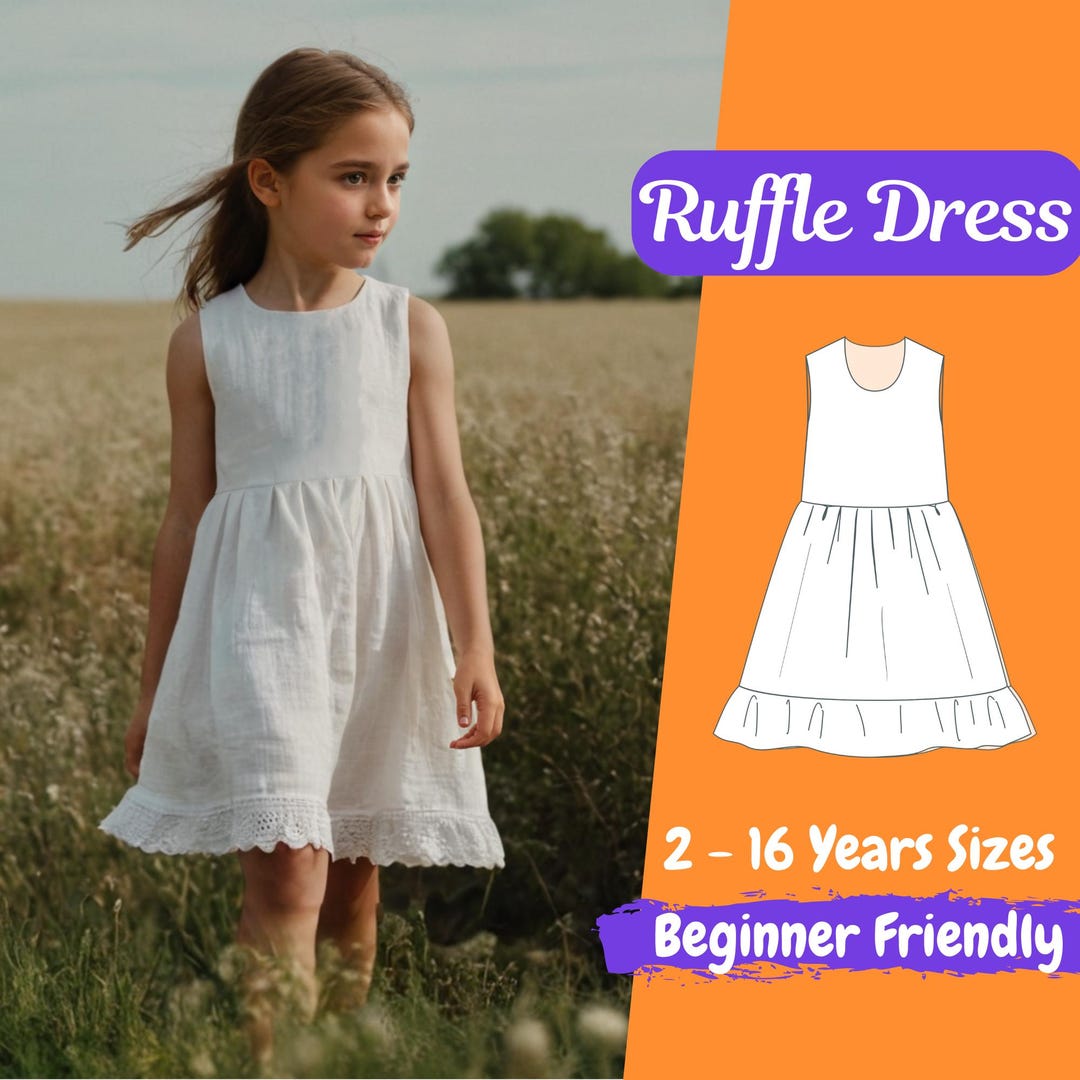 Ruffle Dress PDF Sewing Pattern, Kids Summer Dress Pattern, Sleeveless ...
