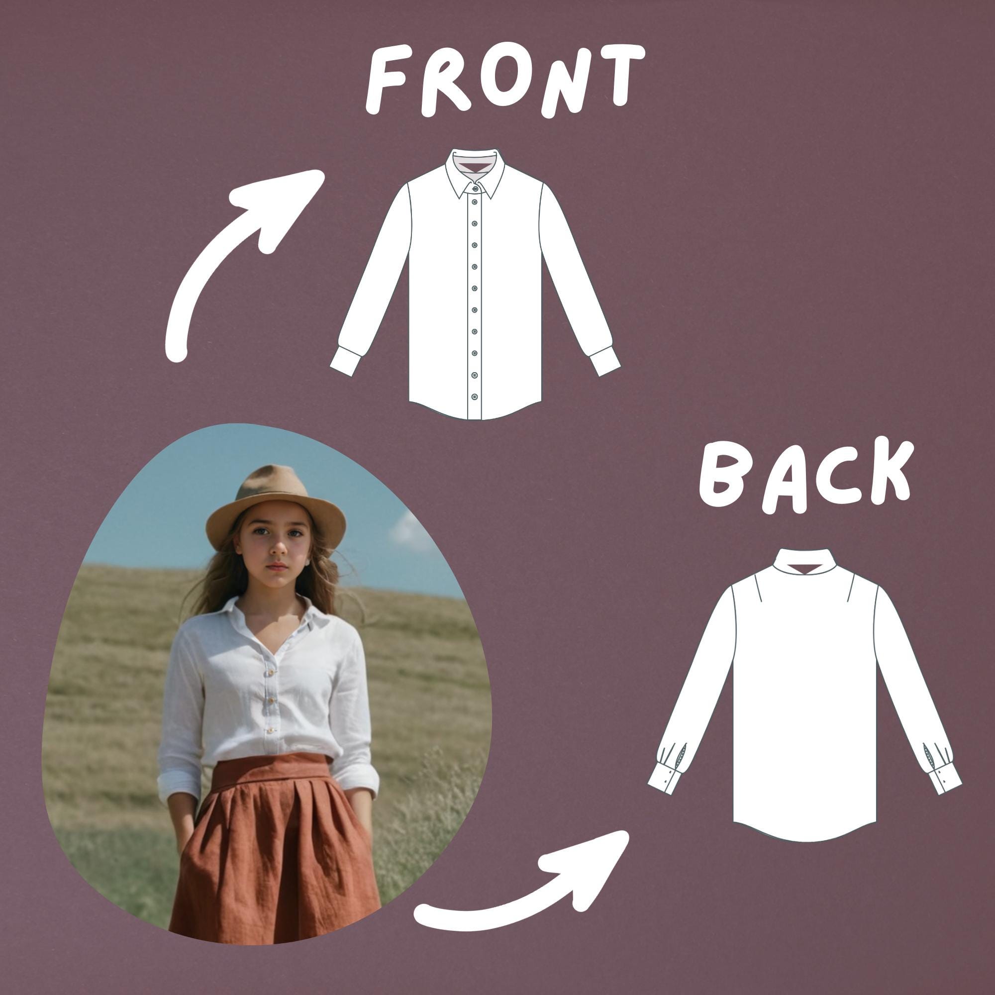 Kids Linen Shirt Sewing Pattern Girls Long Sleeve Blouse PDF Pattern ...