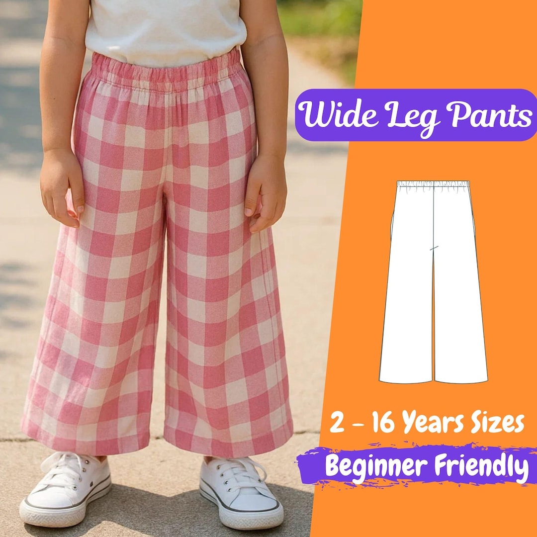 Wide Leg Pants Sewing Pattern, Girls PDF Pattern Pants, Elastic Waist ...