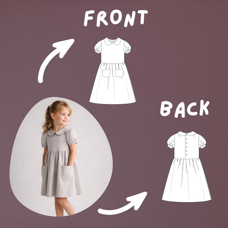 Girls Sewing Pattern, Peter Pan Collar Outfit, Toddler Size, Instant ...