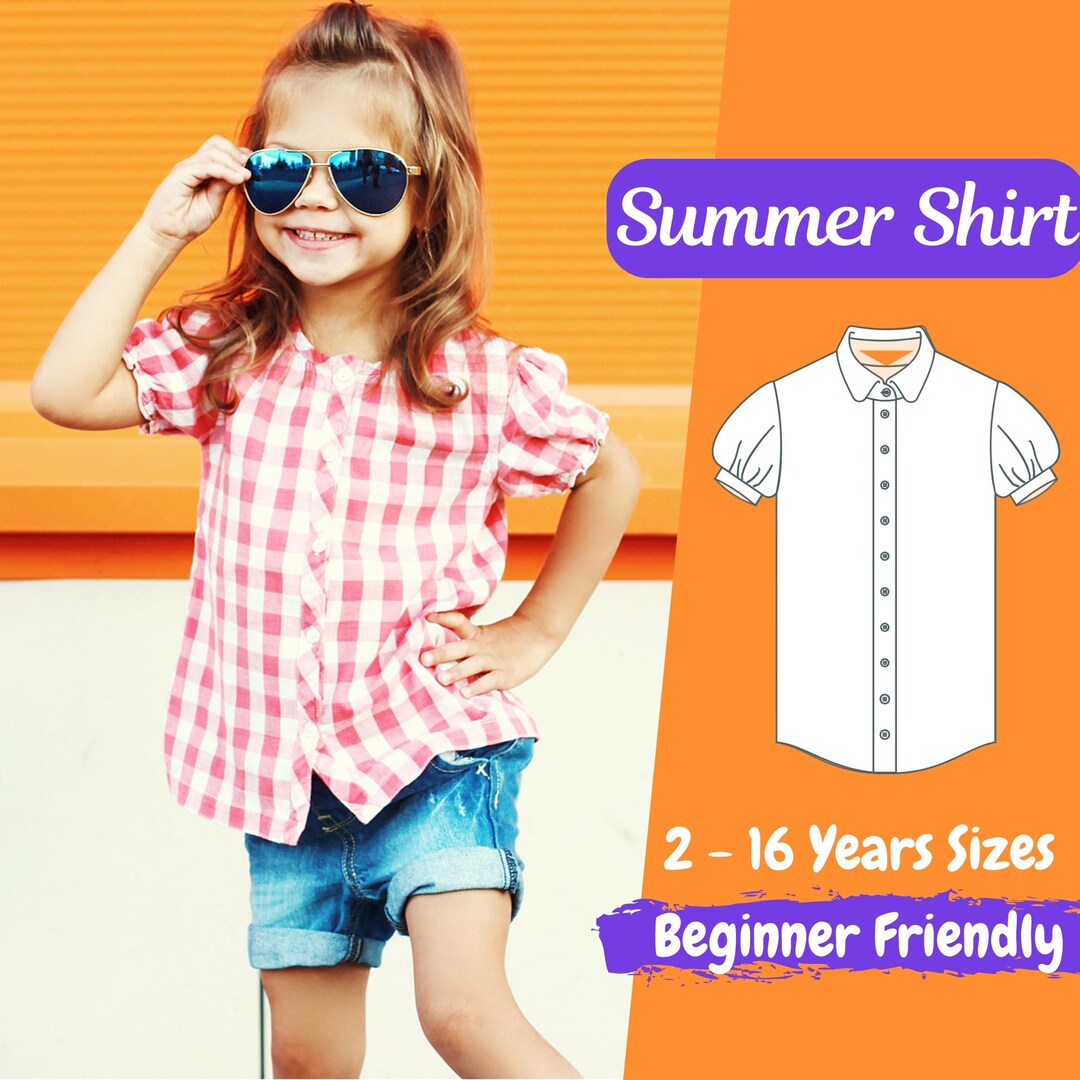 Girls Shirt Sewing Pattern, Puff Sleeve Button Blouse for Kids PDF ...