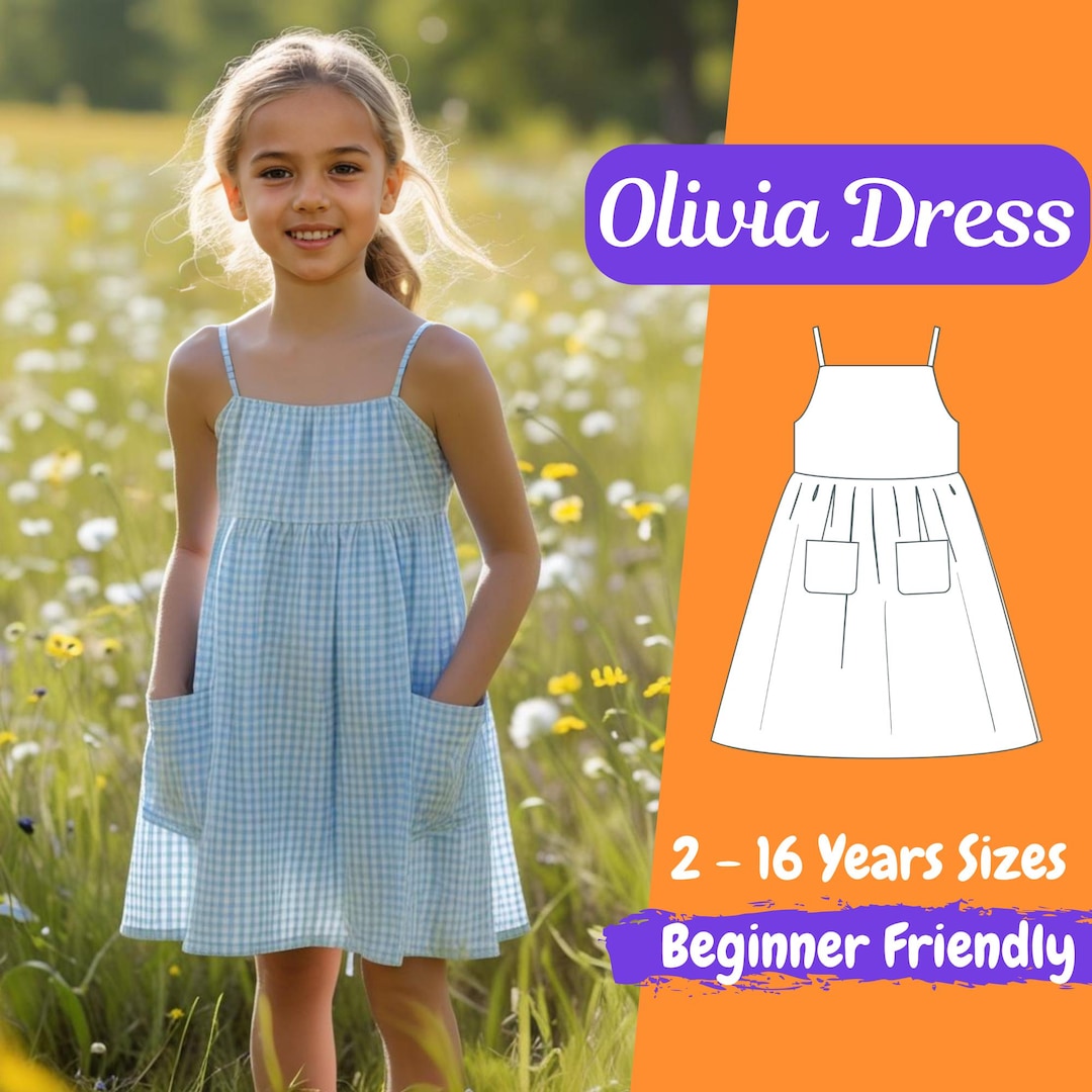 Kids Summer Dress Sewing Pattern, Loose Straps Dress With Pockets PDF ...