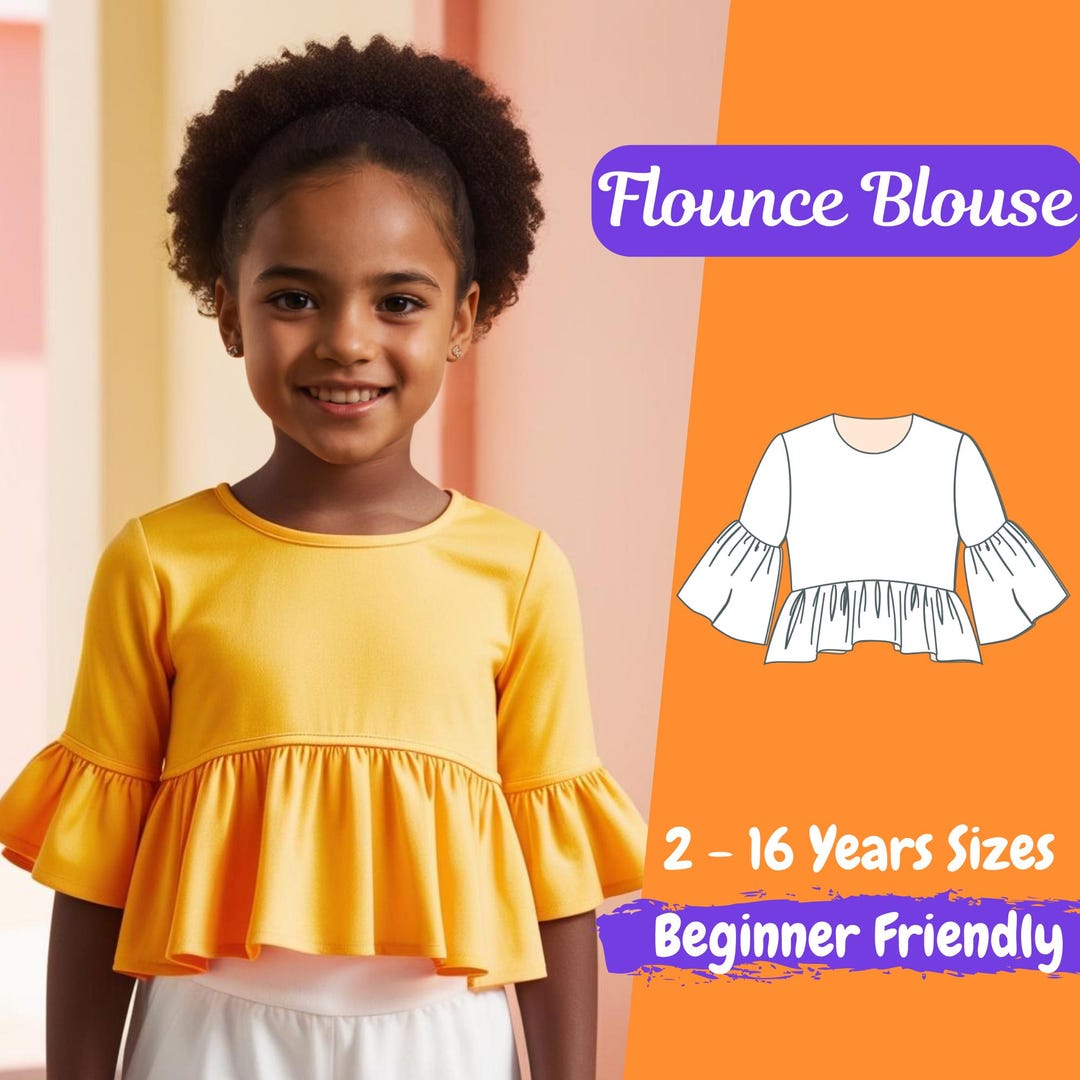 Girls Flare Sleeve Blouse Sewing Pattern Flounce Tank Top for Kids PDF ...