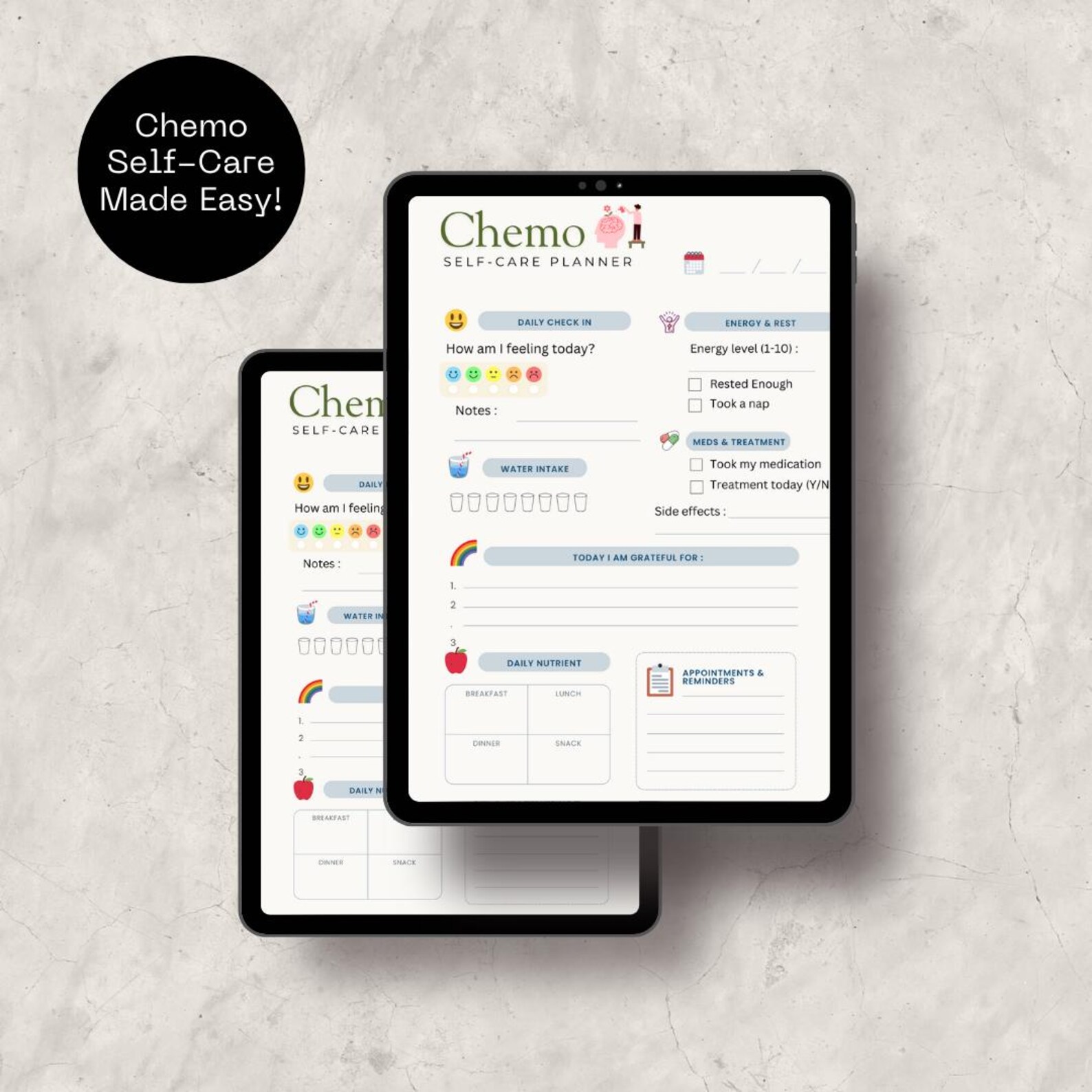 Chemo Self-care Planner | Cancer Treatment Tracker | Digital Fillable Journal | Printable PDF ...