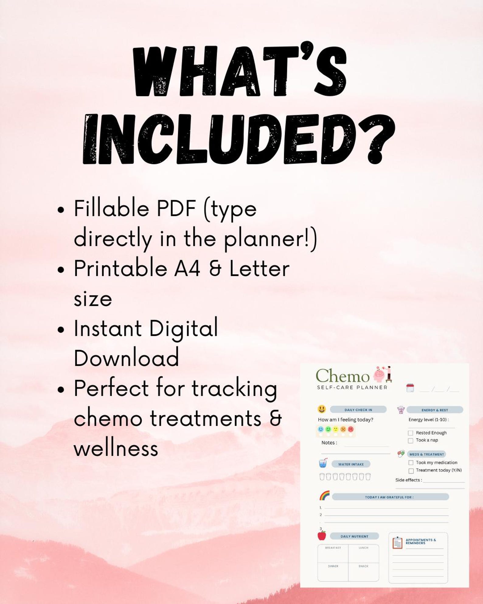 Chemo Self-care Planner | Cancer Treatment Tracker | Digital Fillable ...