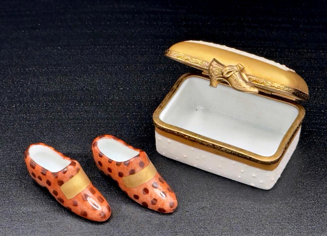 Rare Authentic Limoges France Peint Main Gold Shoe Trinket Box W/ Mini ...