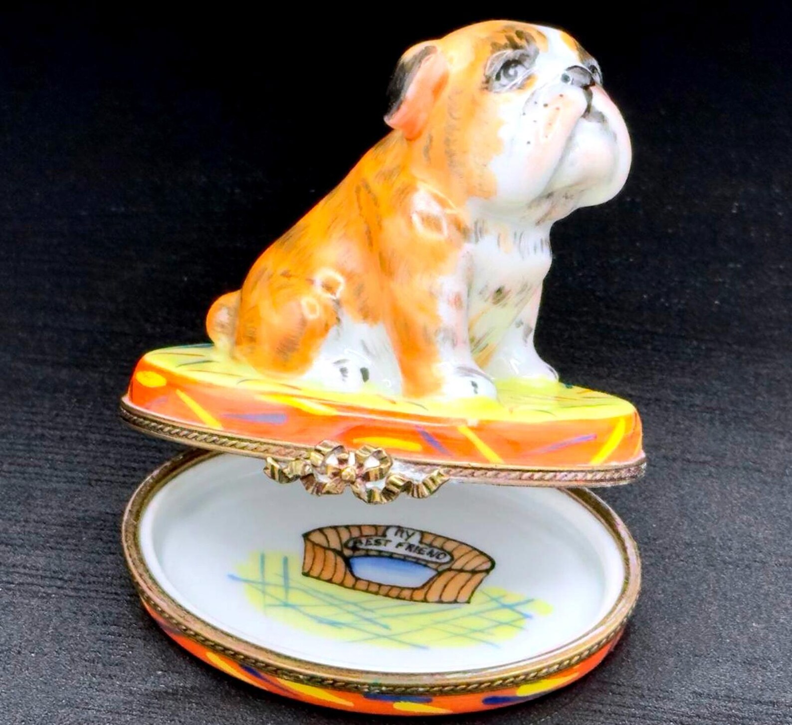 Rare & Authentic Large Sinclair Limoges Bulldog Trinket Box Hand ...