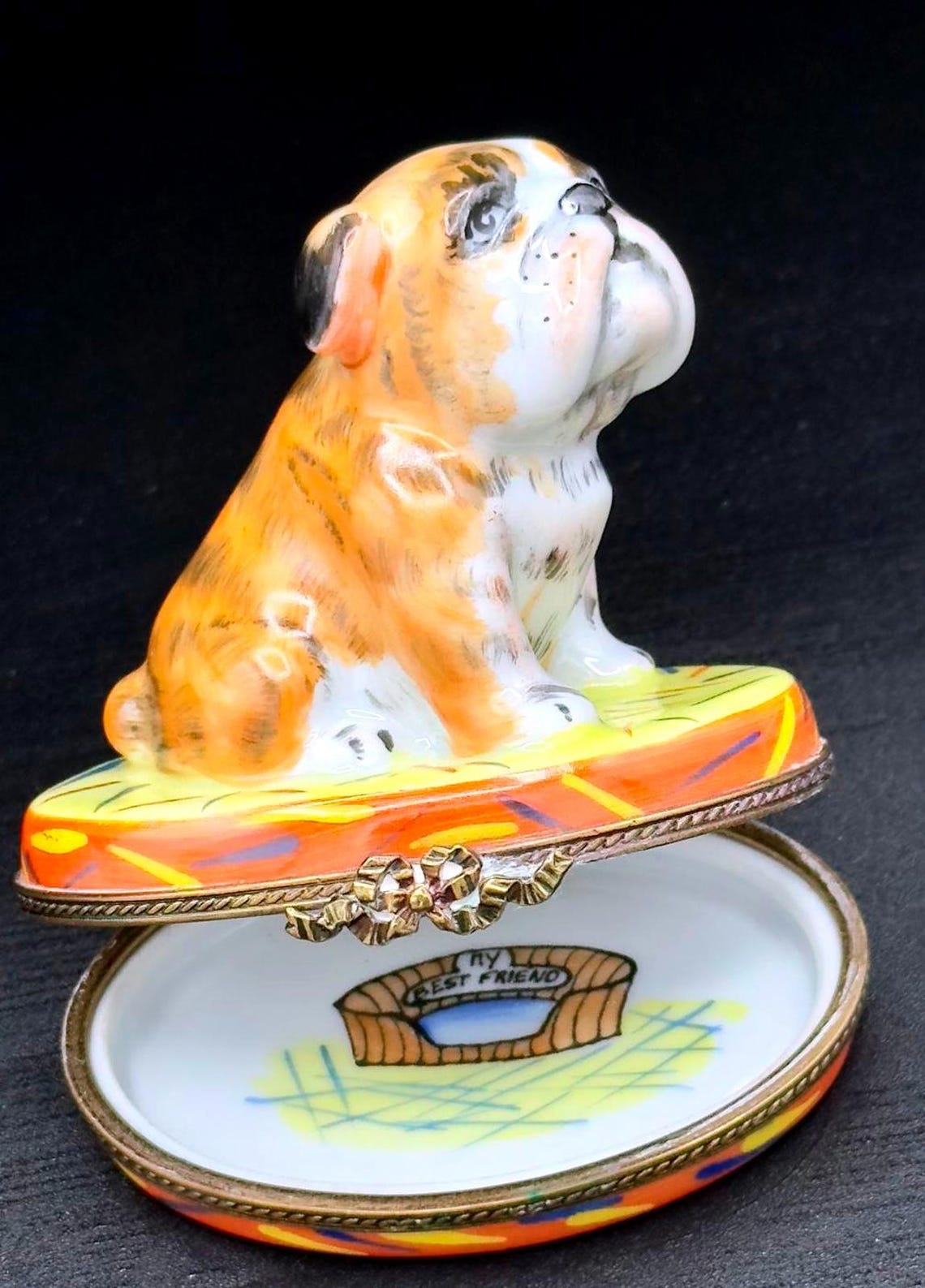 Rare & Authentic Large Sinclair Limoges Bulldog Trinket Box Hand ...