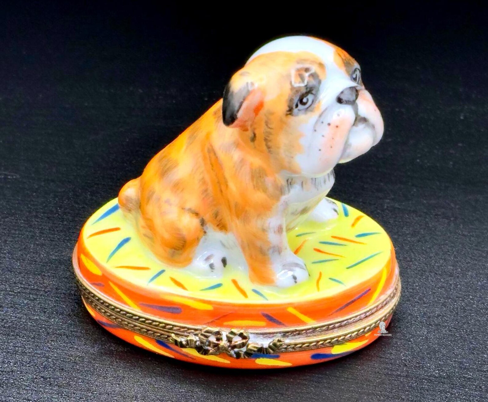Rare & Authentic Large Sinclair Limoges Bulldog Trinket Box Hand ...