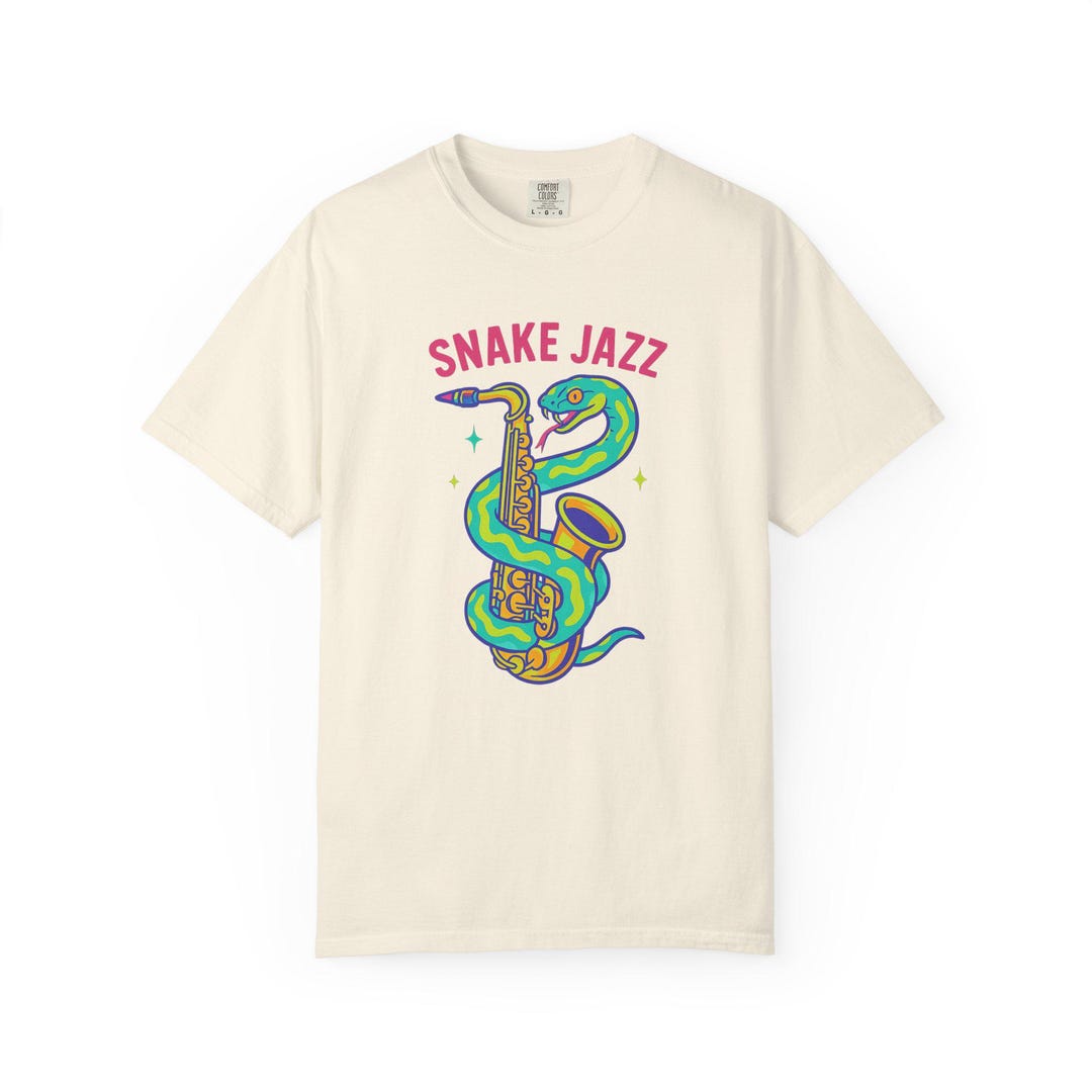 Snake Jazz T-shirt: Retro Saxophone Serpent Design, Unisex Garment-dyed ...