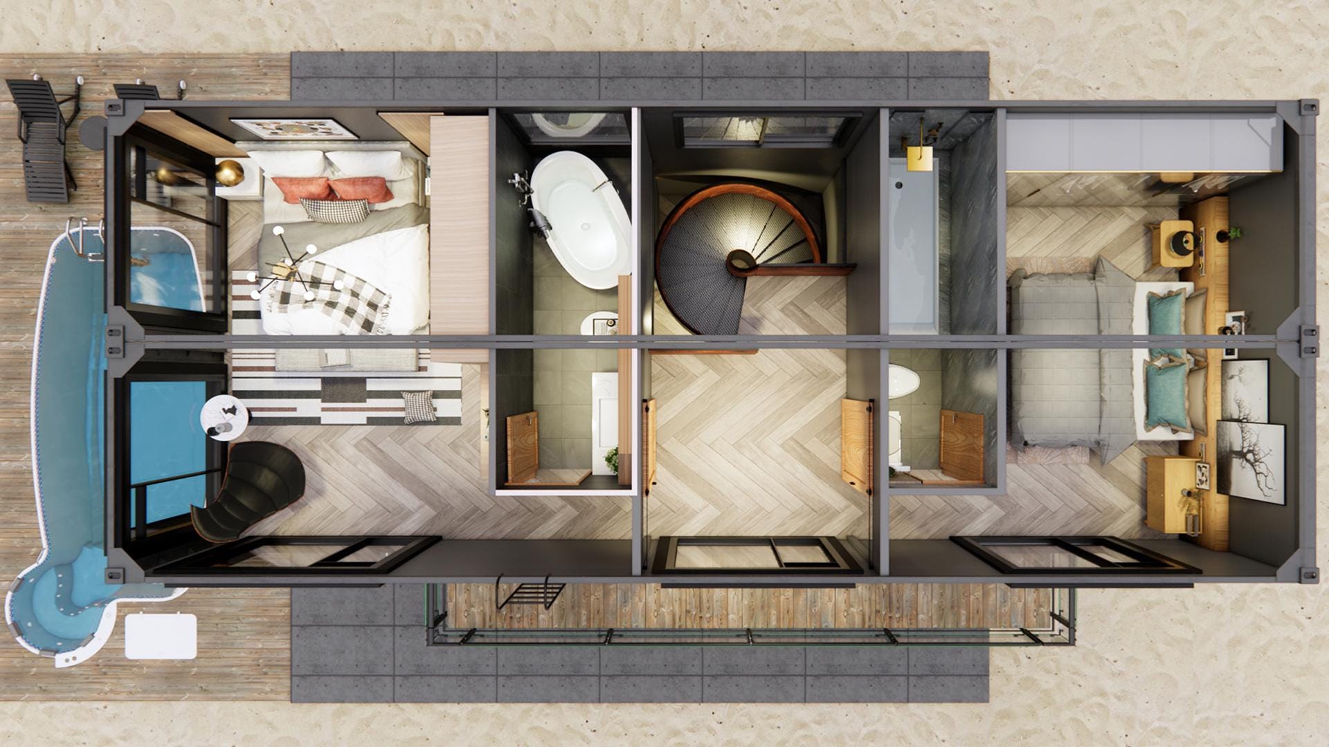 2x40' + 3x20' Container Home Plans 2 Bedrooms -3 Bathrooms- House Floor ...