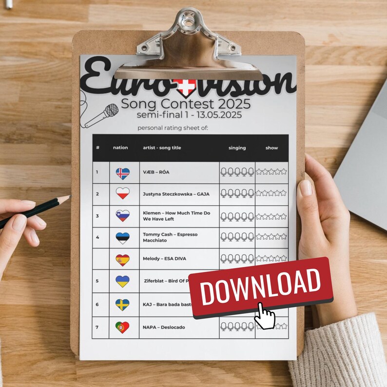Eurovision Semi-final Score Sheet 2025 – Printable PDF | Eurovision ...