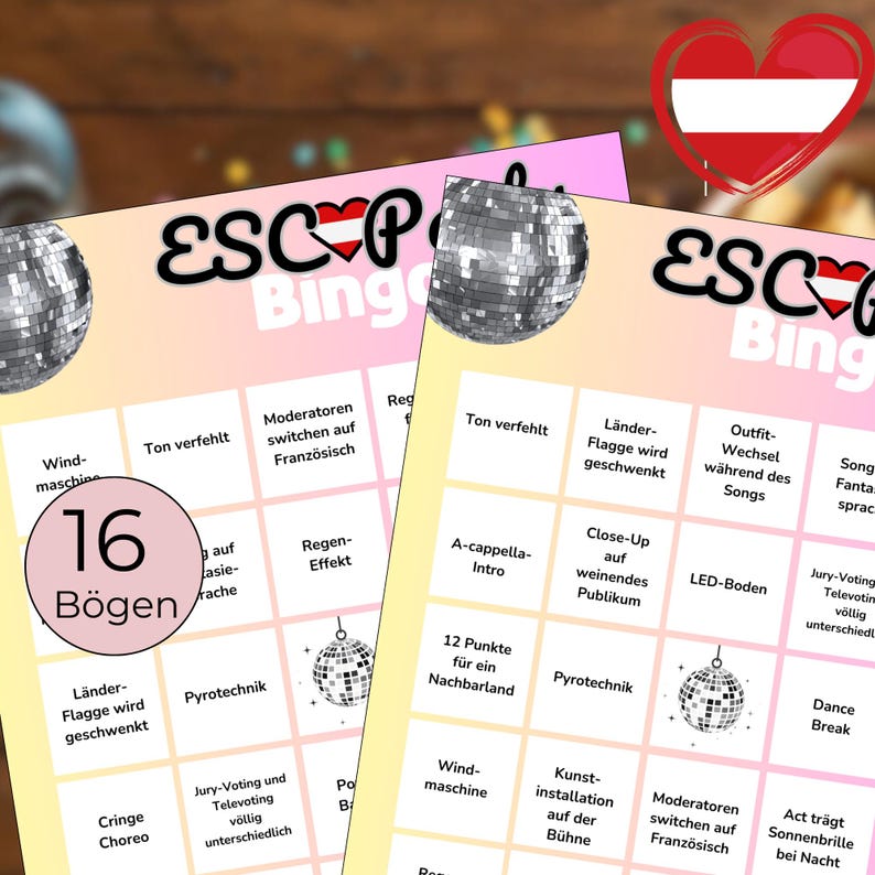 Eurovision 2026 Bingo (german) – for 16 People | Digital PDF Download ...