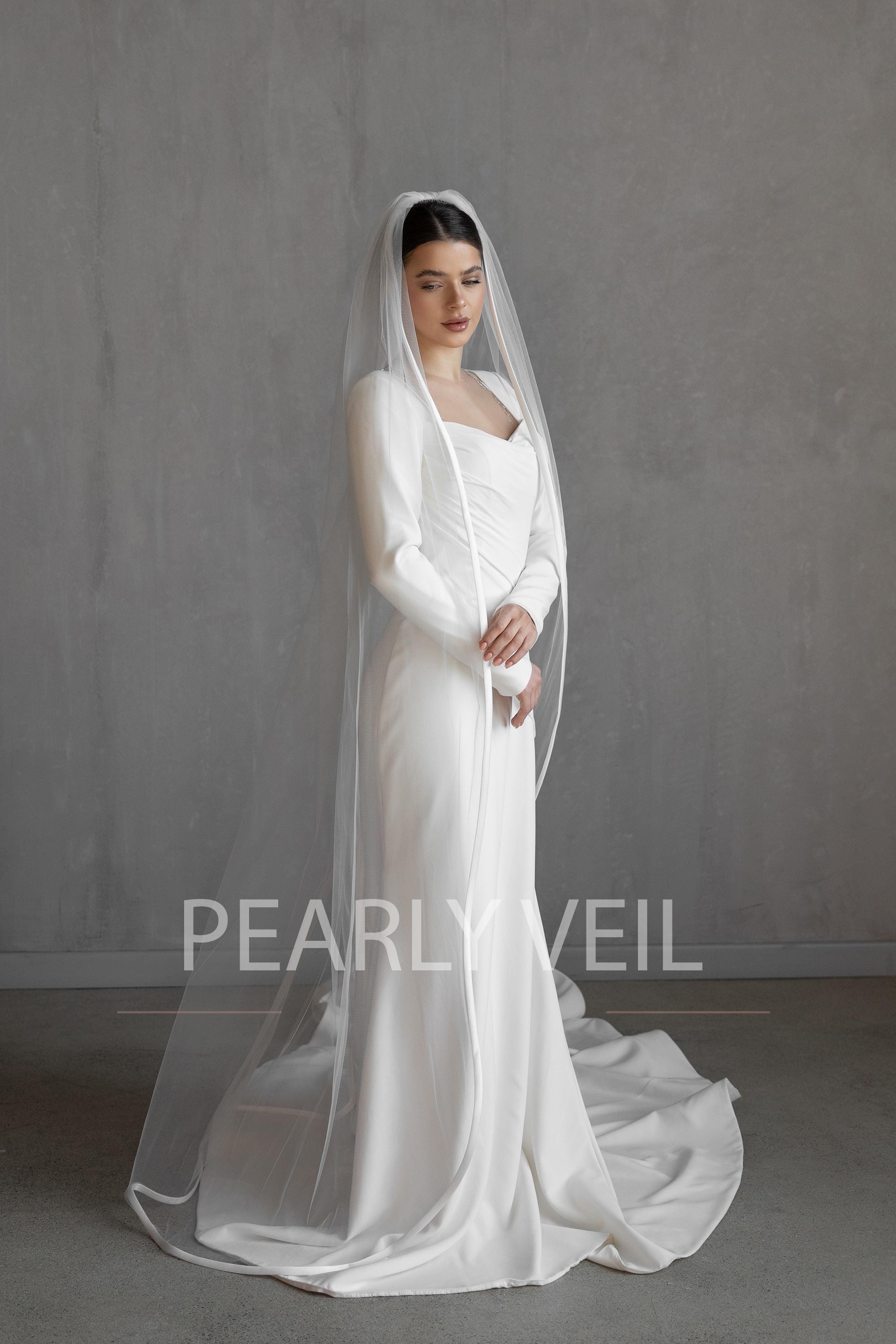 Simple Veil With Satin Edge Satin Trim Bridal Veil Single Tier Bridal ...