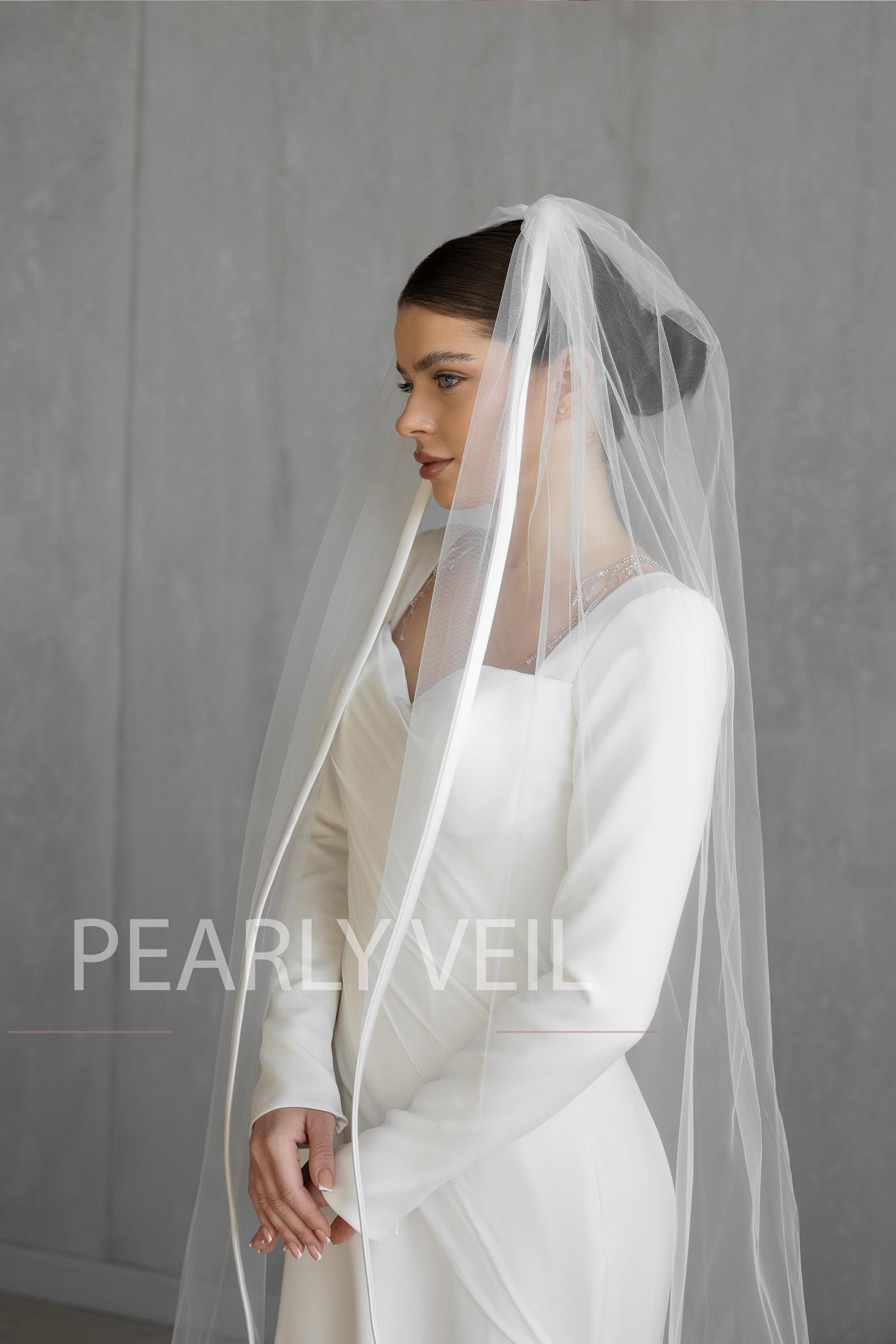 Simple Veil With Satin Edge Satin Trim Bridal Veil Single Tier Bridal ...