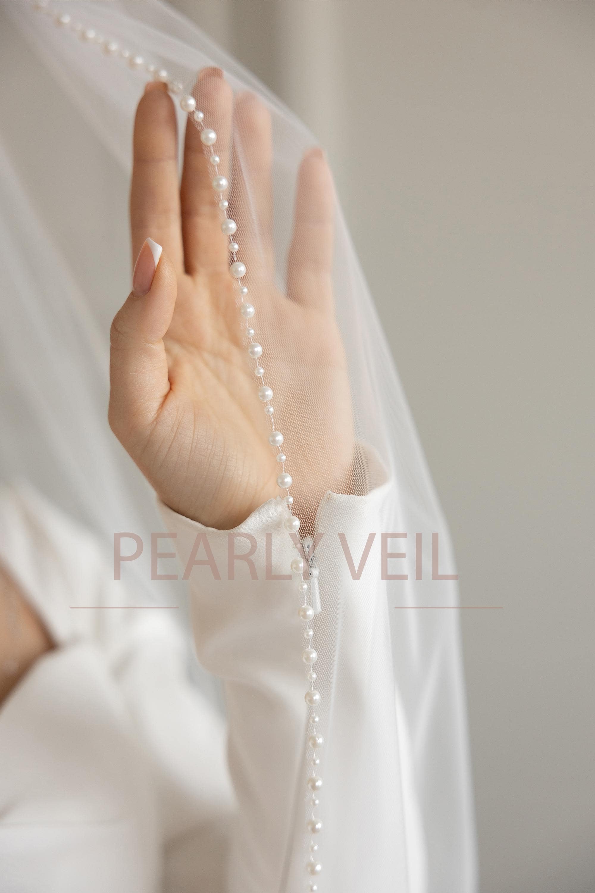 Pearl Beaded Wedding Veil Bridal Fingertip Veil Pearl Trim Veil Beaded ...
