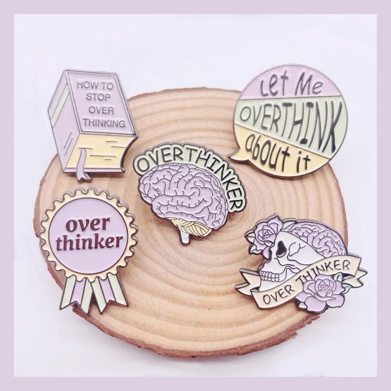 Overthinking Enamel Pins - Mental Health Awareness Badge Gifts - Funny ...